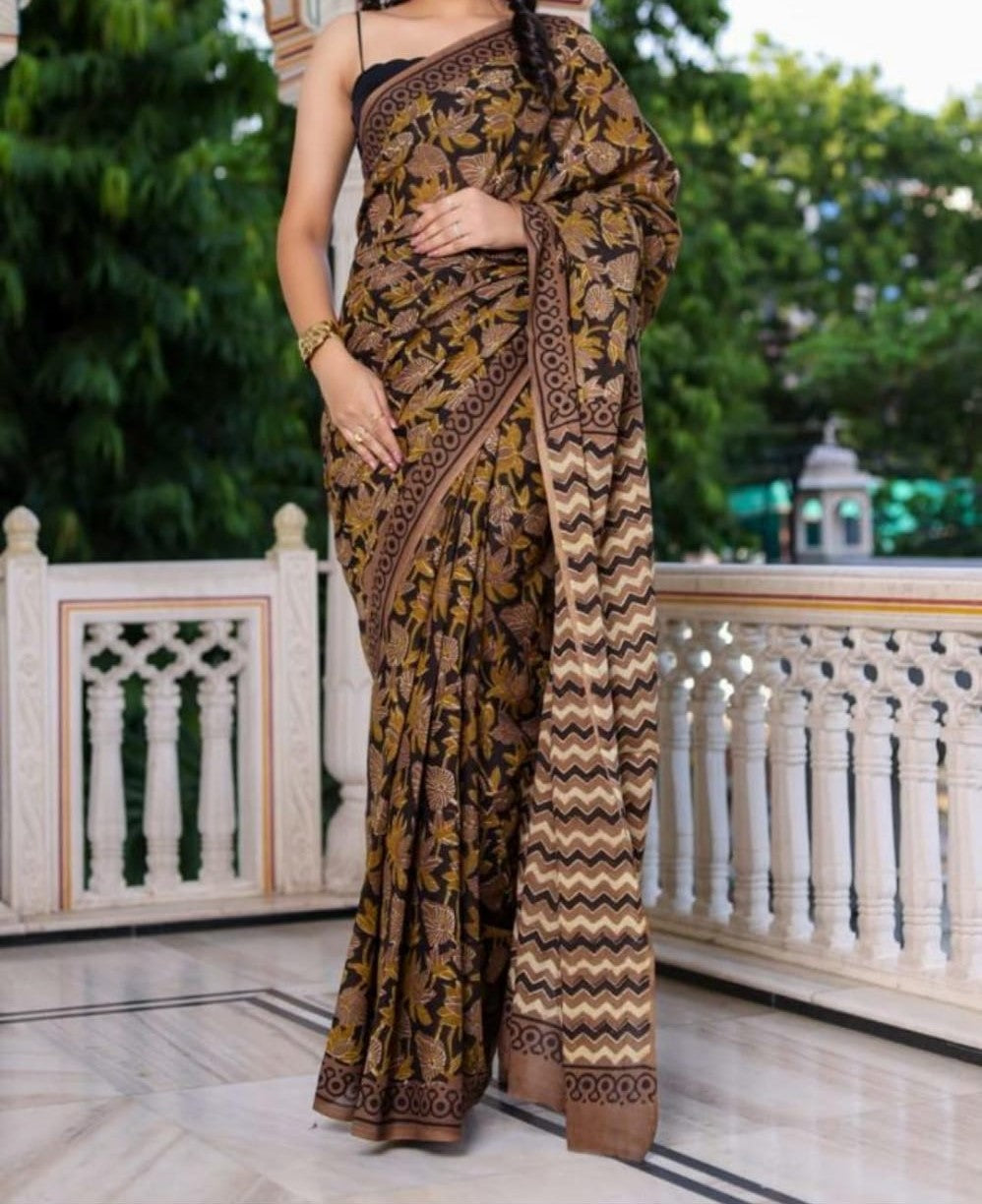 Ajrakh print hand block in Mul Cotton – SlowBazaar