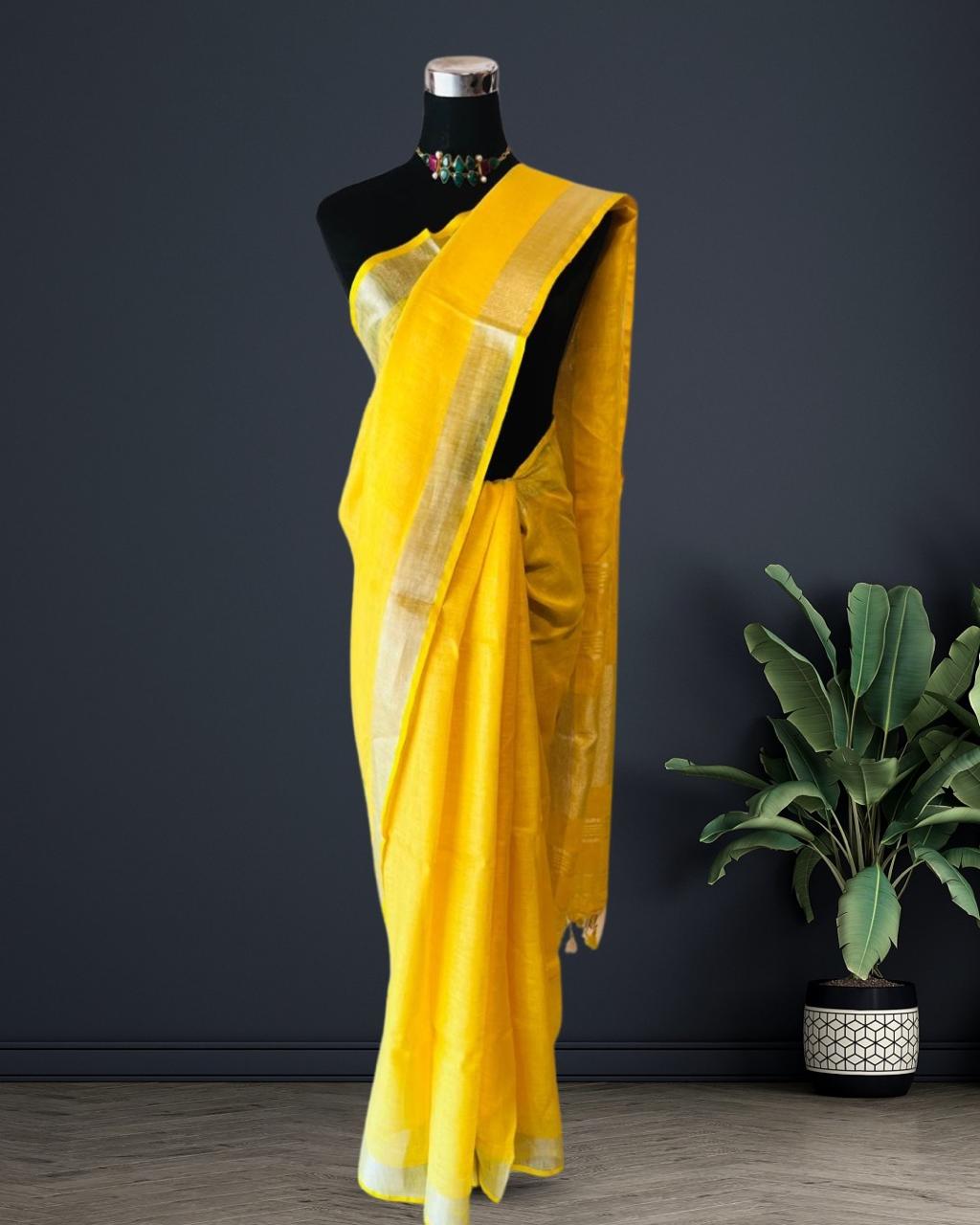 Yellow Linen Saree – SlowBazaar