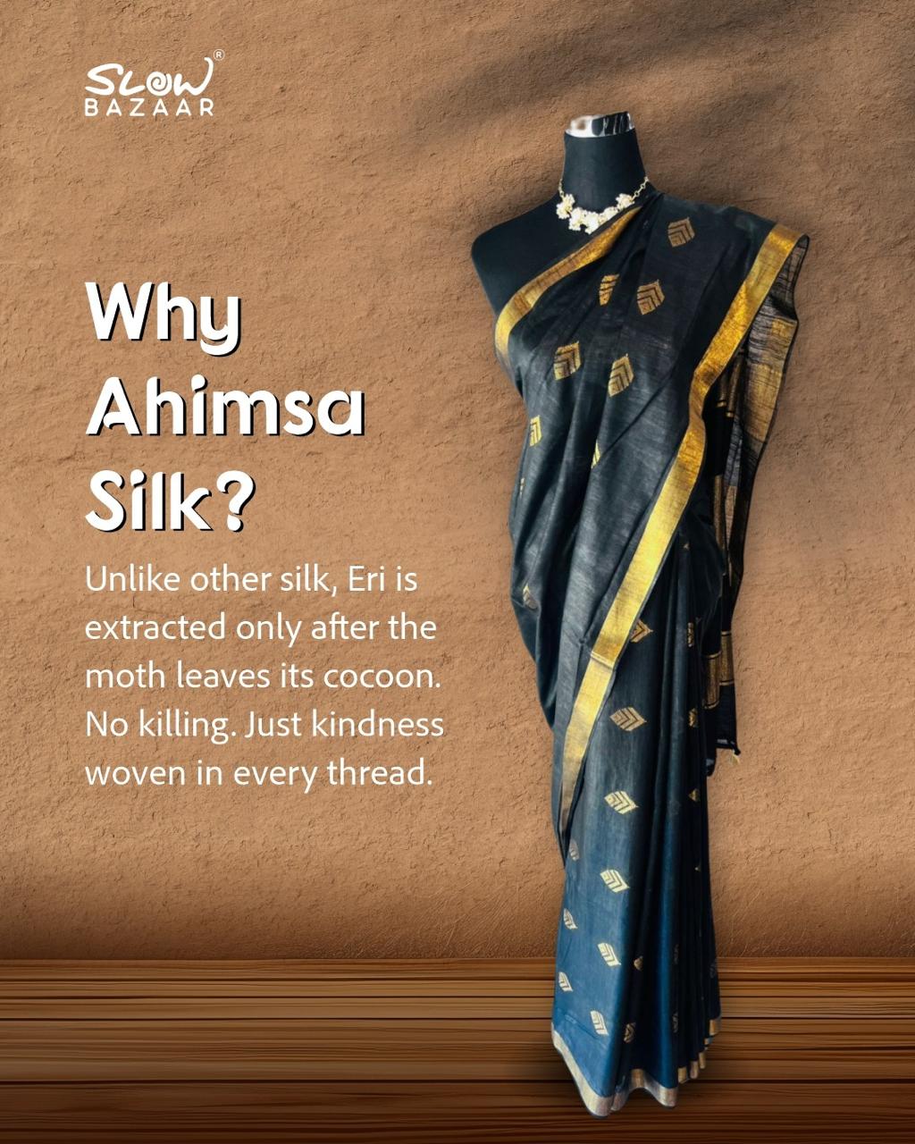 Black Eri Silk Saree – SlowBazaar